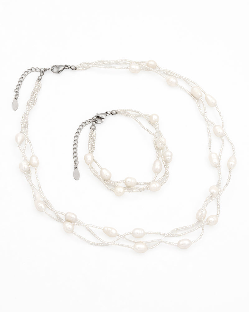 Pearl String - Set Perle Naturale De Cultura Albe/Albastre (Colier Si ...